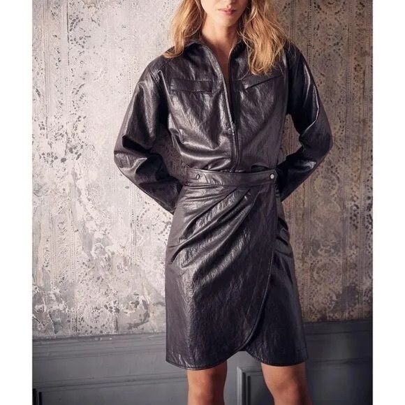 ba&sh | Dresses | Nwt Bash Sophia Brown Faux Leather Wrap Dress | Poshmark